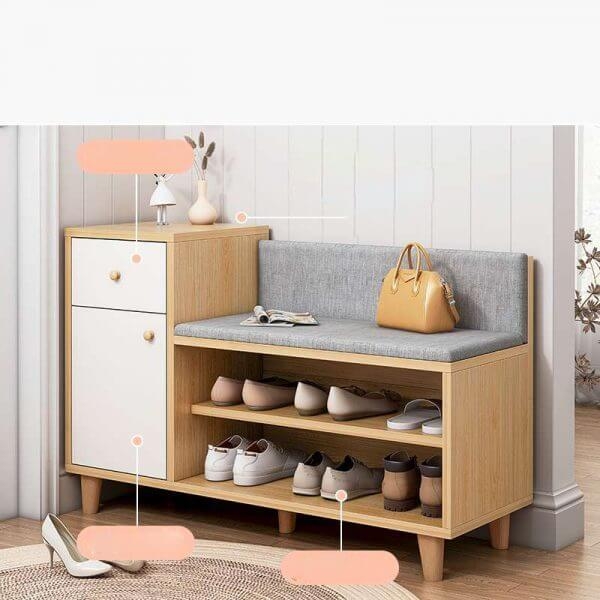 Tủ giày màu gỗ nhạt cánh trắng TG155